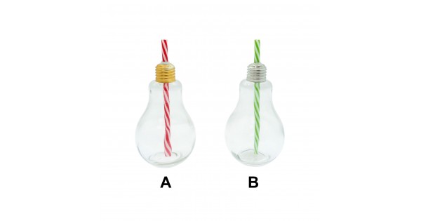 Glass Light Bulb Cup with Straw